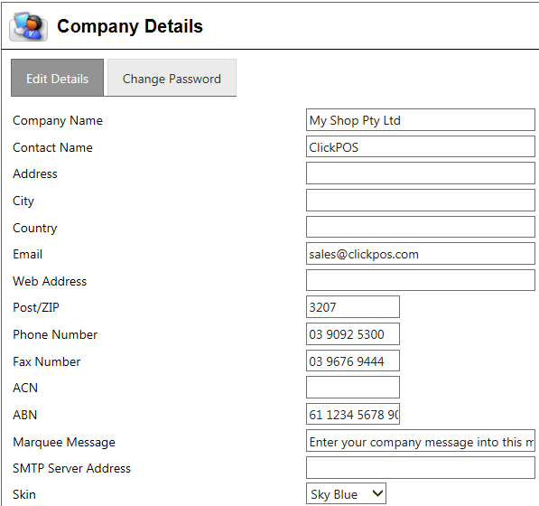 Web POS | Confirm company and store details are correct – ClickPOS