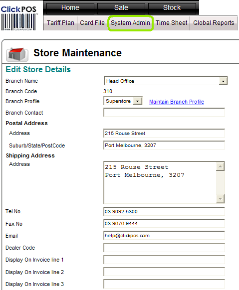 Web POS | Store Maintenance – ClickPOS
